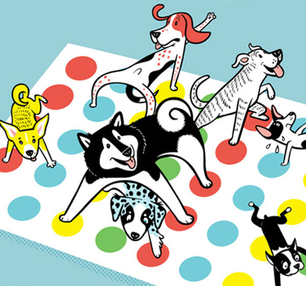 Dogs Playing Games | Lili Chin | Doggie Drawings – Lili Chin Art Inc